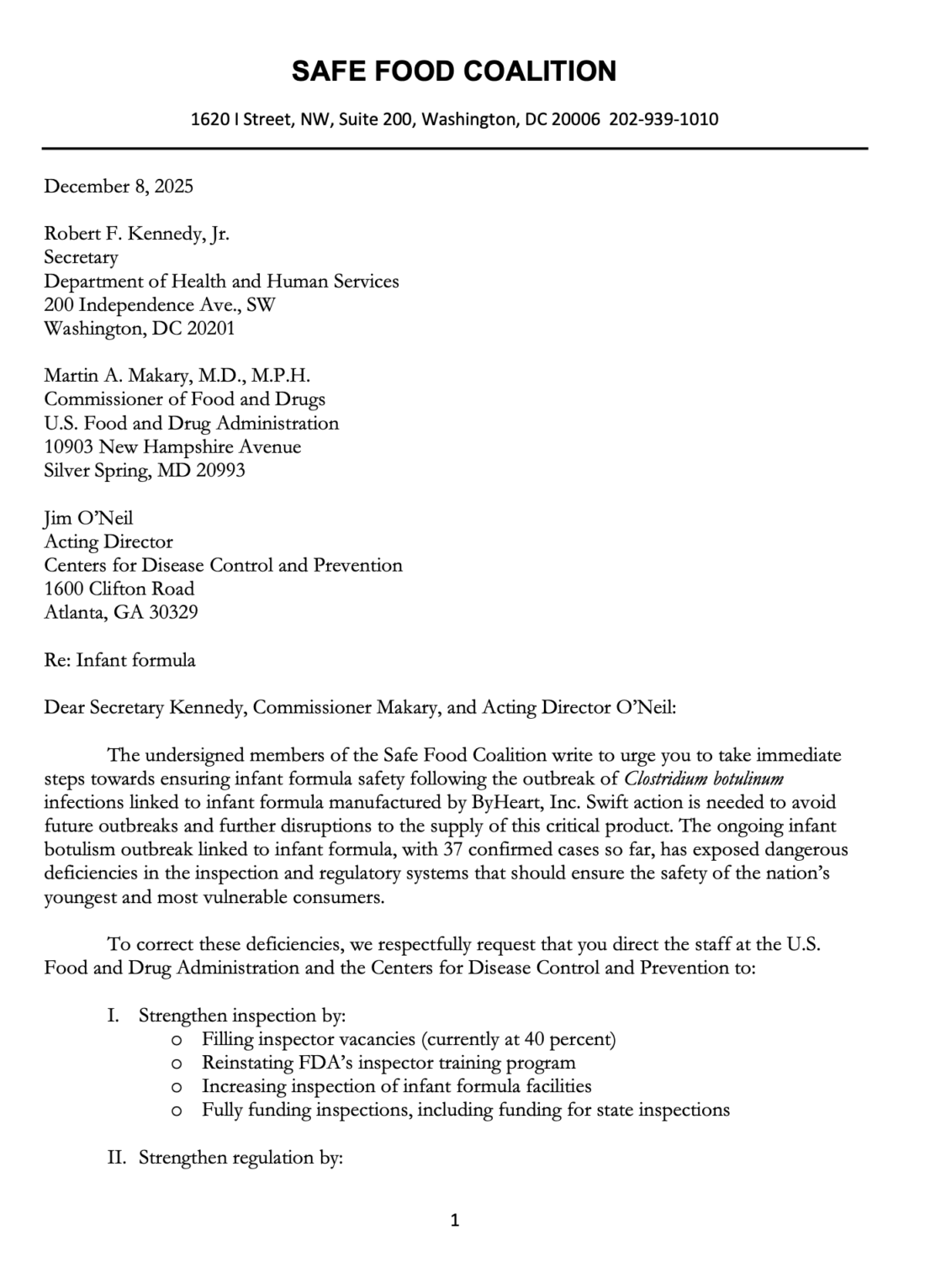 Safe Food Coalition urges action on Infant Formula after Botulism ...